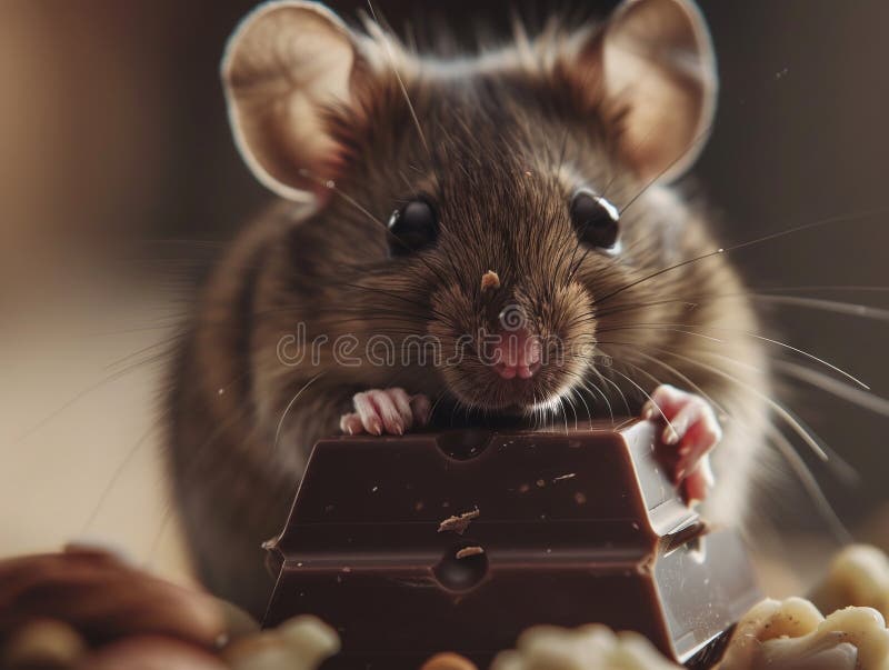 A Mouse Eating Chocolate and Nuts. Generative AI Stock Photo - Image of ...