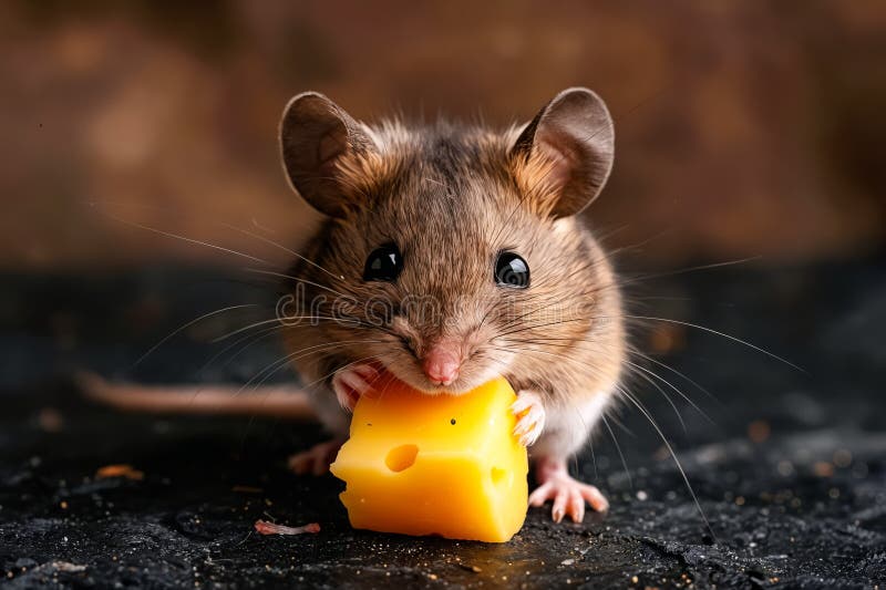 A Mouse Eating a Piece of Cheese on the Ground. Generative AI Stock ...