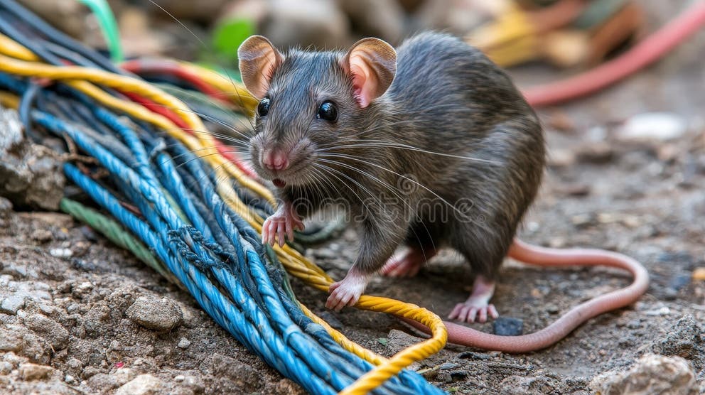 Mouse Eating Wire. Selective Focus. Stock Image - Image of issue ...
