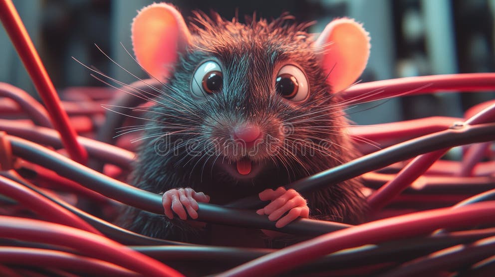 Mouse Eating Wires. Selective Focus Stock Image - Image of network ...
