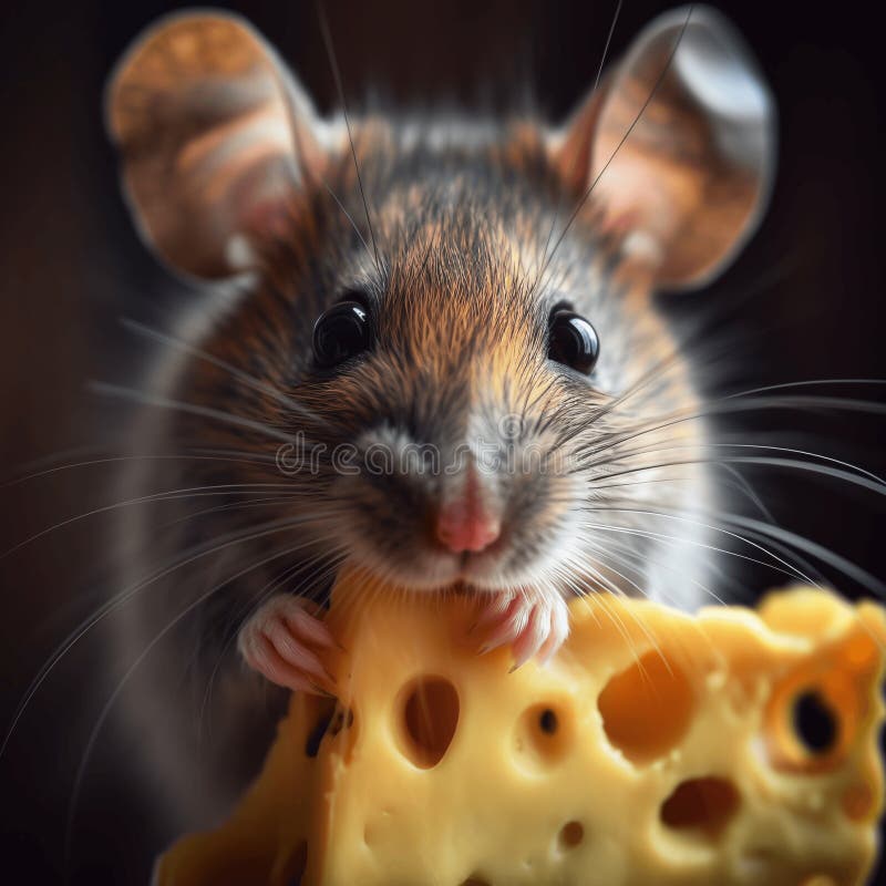 The Mouse Eats a Piece of Cheese with Holes. Mouse and Cheese Slice ...