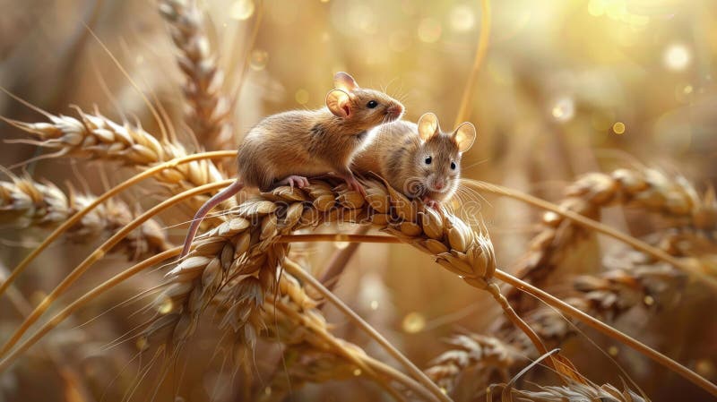 A Mouse Eats Wheat on an Ear in the Field Stock Illustration ...