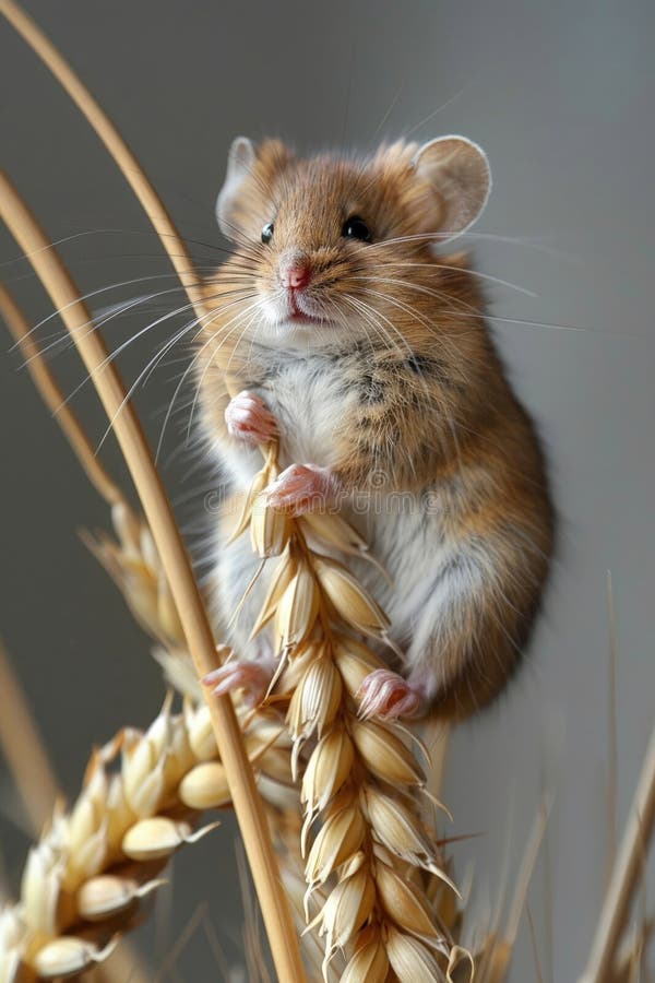 A Mouse Eats Wheat on an Ear in the Field Stock Illustration ...