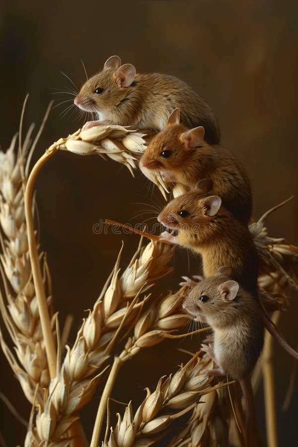 A Mouse Eats Wheat on an Ear in the Field Stock Photo - Image of white ...