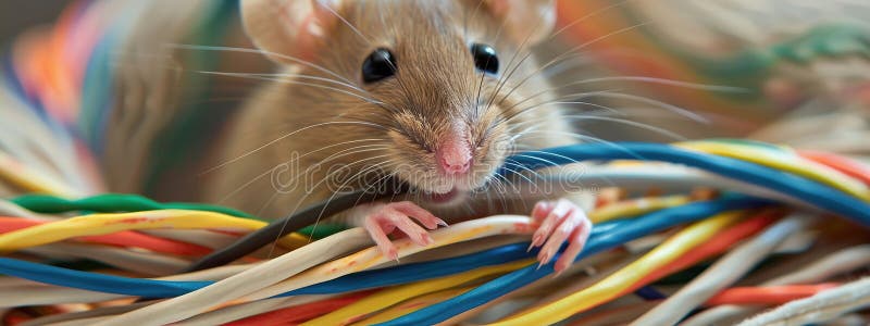 Mouse eats wires close-up stock photo. Image of closeup - 314552130
