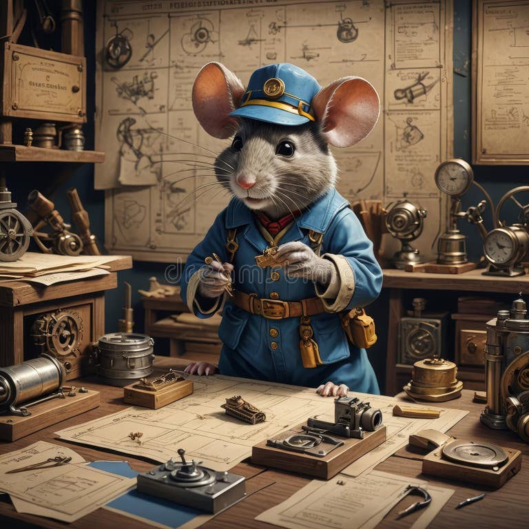 Mouse Engineer Working on Tiny Mechanical Devices in Workshop ...