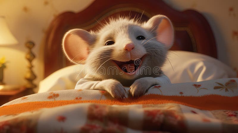 Mouse Enjoys a Bed, Wearing a Smile Stock Illustration - Illustration ...