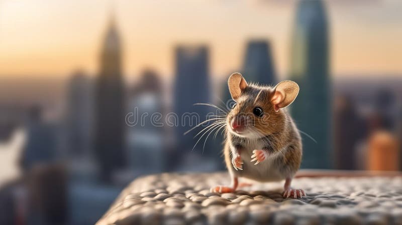 Mouse Exploring the City Close-up. Generative AI. Stock Illustration ...