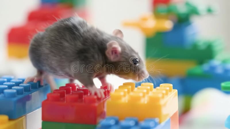 Mouse Exploring Colorful Building Blocks in a Playful Setup with ...
