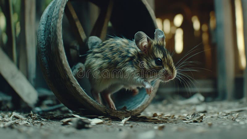 Mouse Exploring Old Wheel in Barn Ruin Stock Image - Image of brown ...