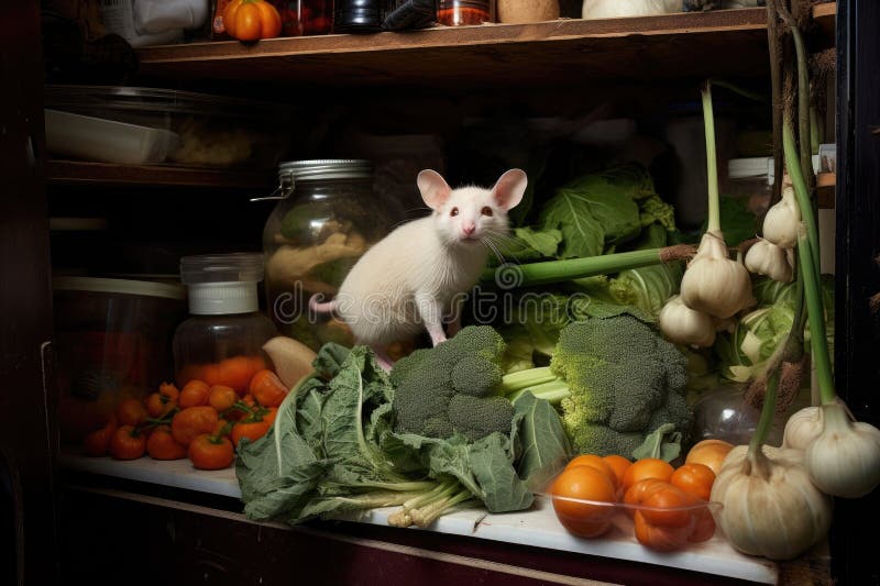 Mouse Exploring an Open Vegetable Drawer in Fridge Stock Illustration ...