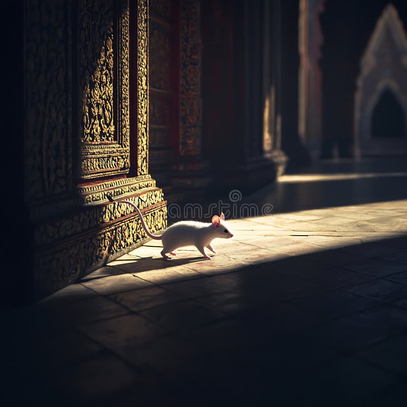 Mouse Exploring a Shadowy Space with Ornate Architecture Stock ...