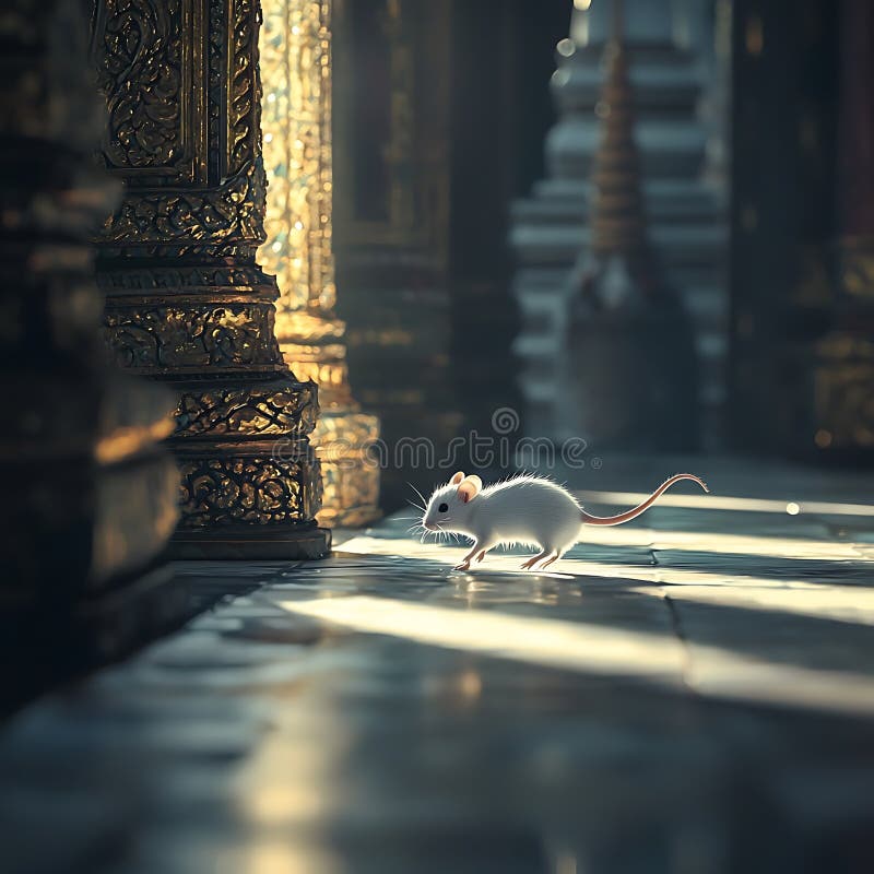 Mouse Exploring Softly Lit Ancient Temple Interior Stock Illustration ...