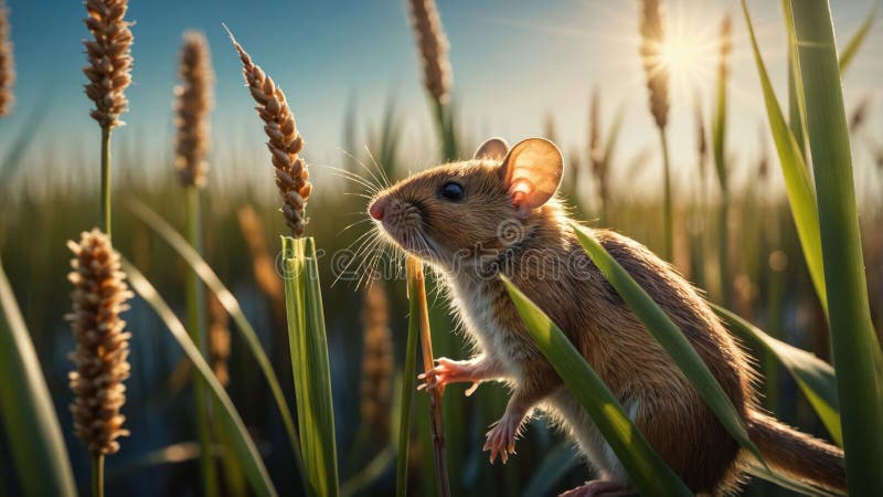 Adorable Little Mouse in Golden Hour Meadow Stock Illustration ...