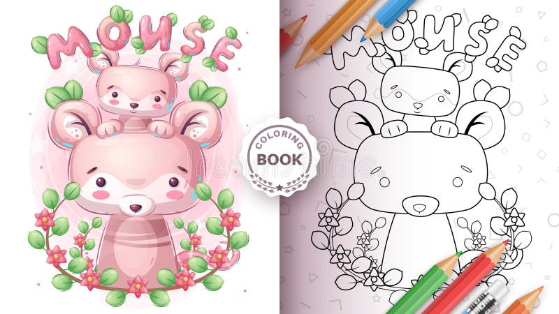 Mouse Family in Flower - Coloring Book Stock Vector - Illustration of ...