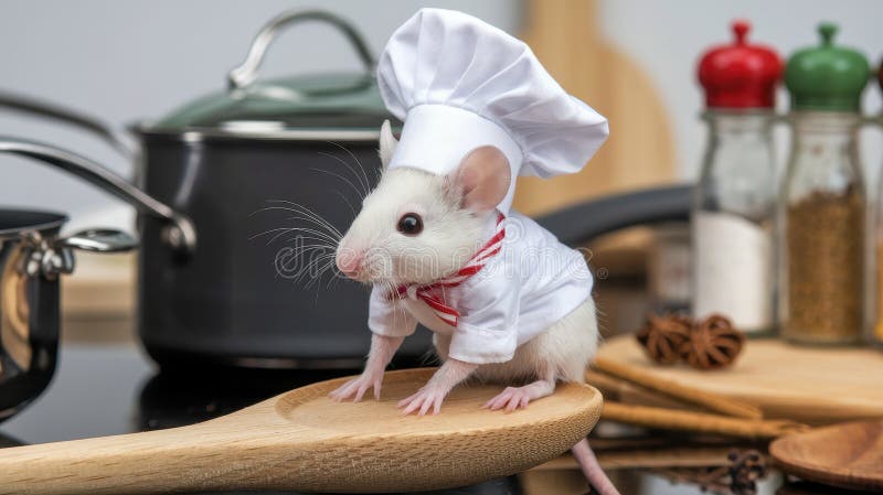 Mouse Figurine in Chef Outfit Standing on a Chopping Board Stock ...