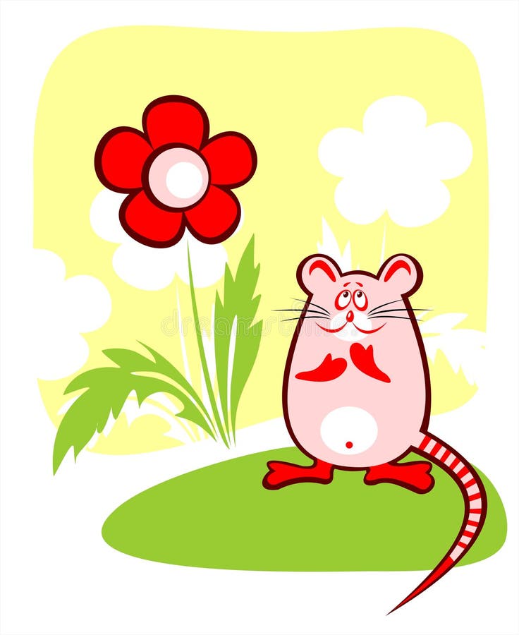Mouse Toting Flower: Color Pencil Stock Illustration - Illustration of ...