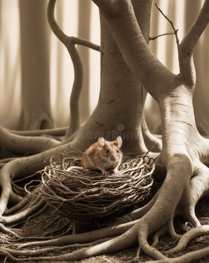 Mouse in Forest Nest with Roots and Shadows. Stock Photo - Image of ...