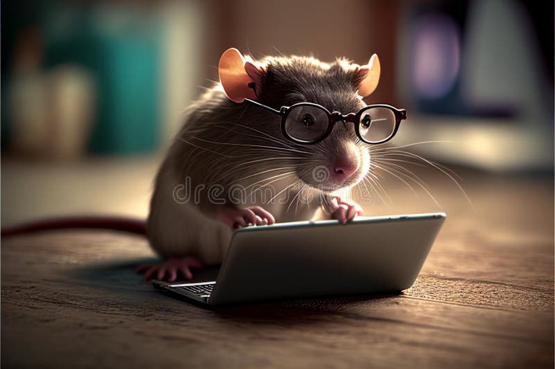 Mouse in Glasses Uses a Laptop. AI Generated. Stock Photo - Image of ...