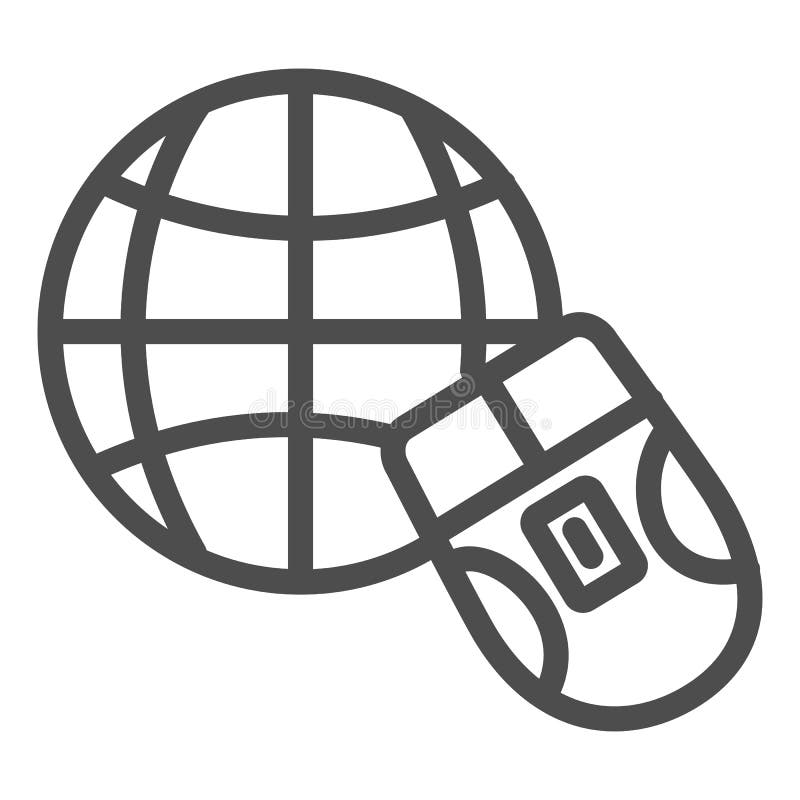 Mouse and Globe Line Icon. Work on Internet Vector Illustration ...