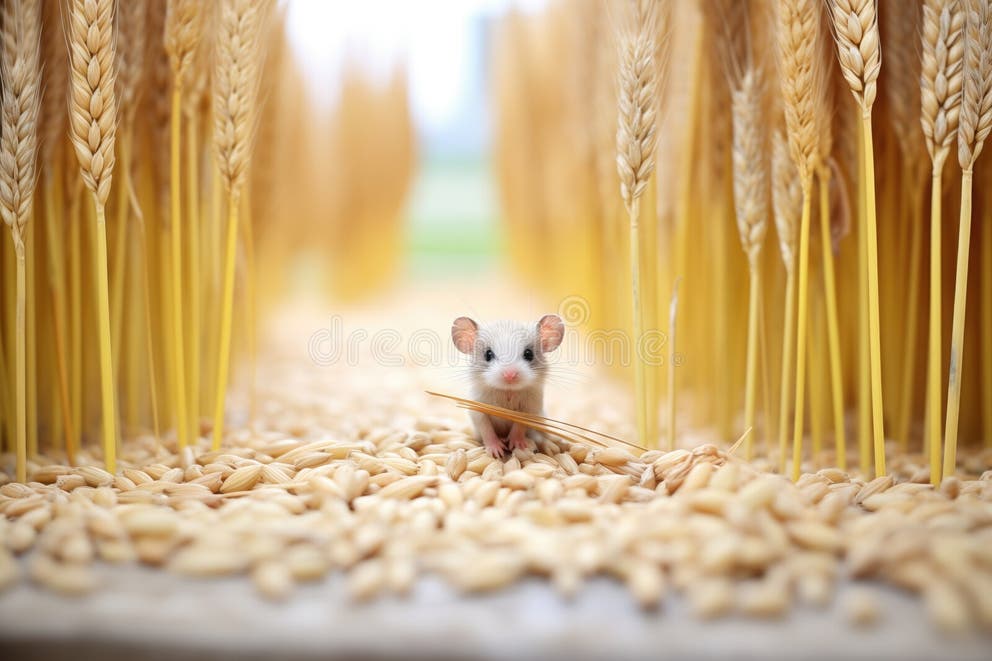 Mouse in Granary Surrounded by Wheat Seeds Stock Image - Image of ...