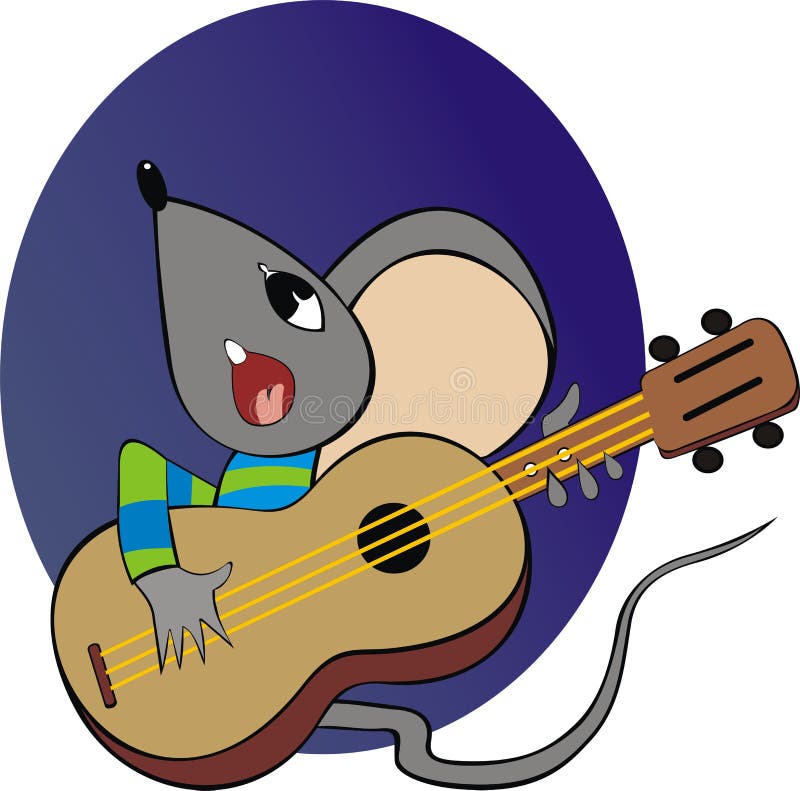 Cartoon Mouse Singing in Microphone and Playing Guitar. Stock ...