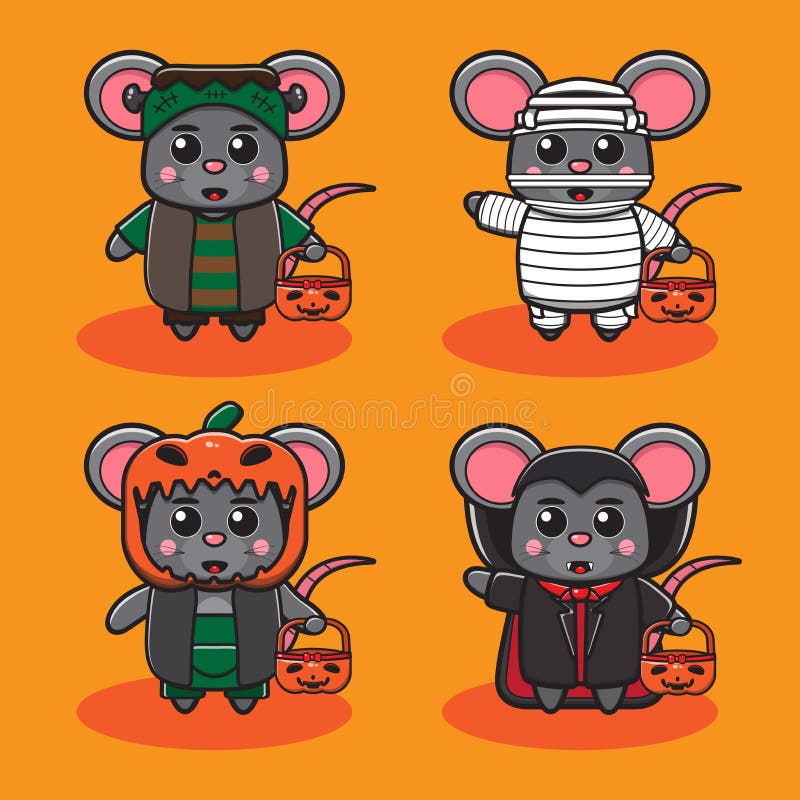 Cute Cartoon of Mouse Halloween Set Stock Vector - Illustration of ...
