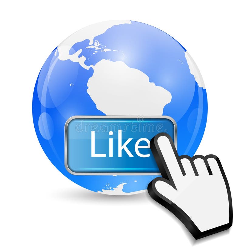Mouse Hand Cursor on Like Button and Globe Vector Stock Vector ...