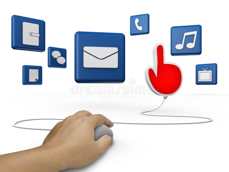 Mouse and Hand Cursor with Social Media Symbol Stock Illustration ...