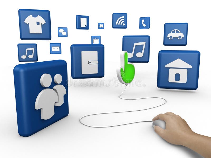 Mouse and Hand Cursor with Social Symbol Stock Illustration ...