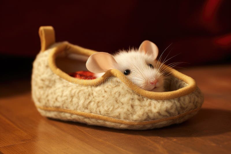 A Mouse Hidden Inside a Slipper, with only Its Tail Peeking Out Stock ...