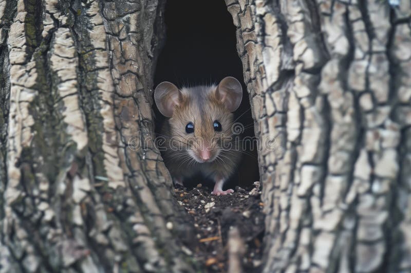 Mouse Hiding in Hole of an Old Tree in a Park Stock Image - Image of ...