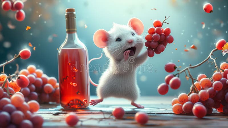 A Mouse is Holding a Bottle of Wine and Grapes, AI Stock Illustration ...