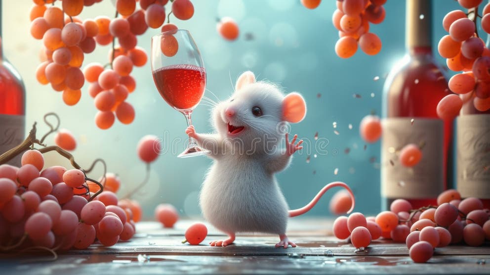 A Mouse Holding a Glass of Wine in Front of Grapes, AI Stock ...