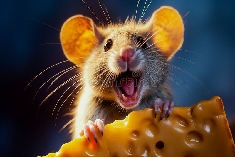Mouse Holding Piece of Cheese with Its Mouth Open Stock Illustration ...