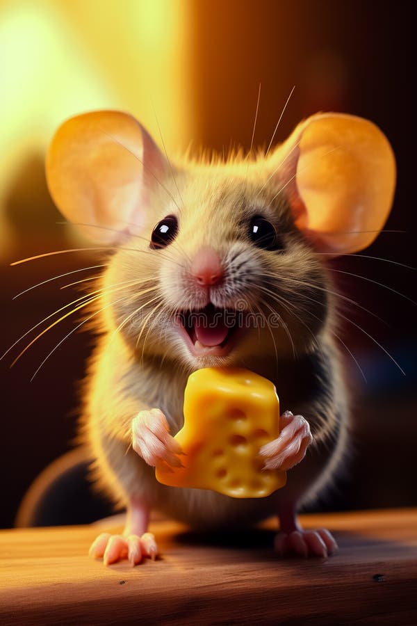 Mouse Holding Piece of Cheese with Its Mouth Open Stock Illustration ...