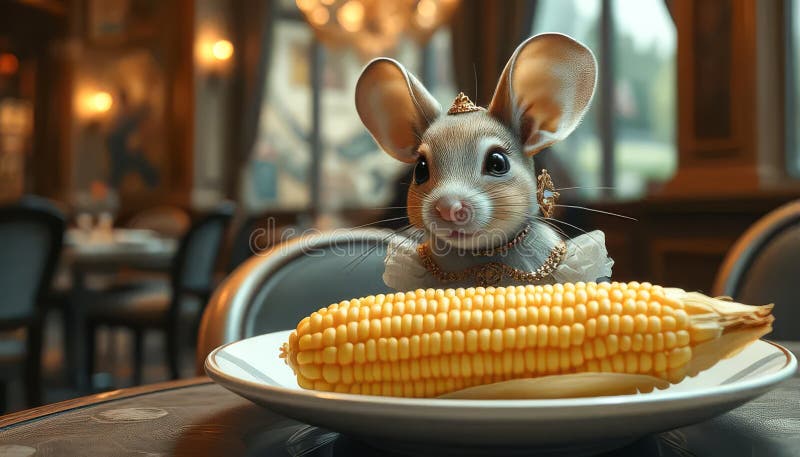 A Mouse is Holding a Piece of Corn on a Plate Stock Image - Image of ...