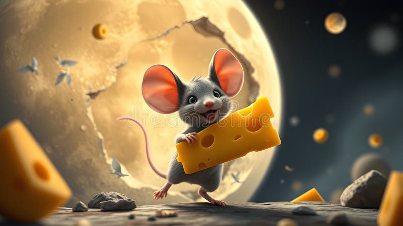 A Mouse Holds Delicious Cheese in Front of a Bright Full Moon Stock ...