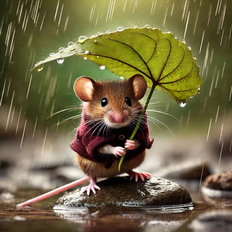 A Mouse Holds a Leaf To Shelter from the Rain Stock Illustration ...