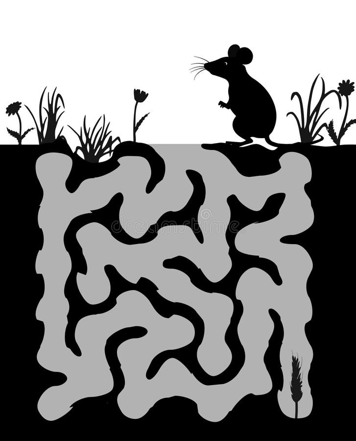 Mouse Hole Inside the Ground. Vector Black and White Picture with Mouse ...