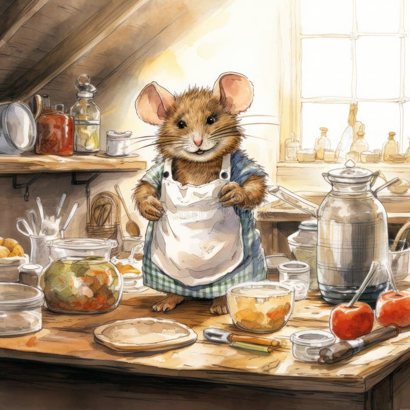The Mouse in Human Clothes Who Wants To Cook in the Kitchen Stock ...
