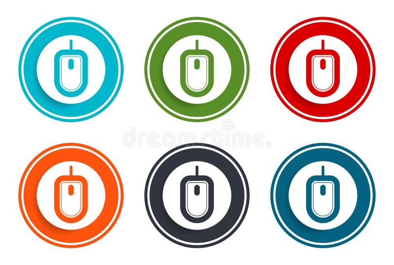 Mouse Icon Flat Vector Illustration Design Round Buttons Collection 6 ...