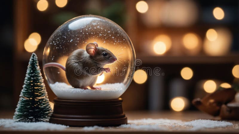 Adorable Mouse in a Christmas Snow Globe Stock Illustration ...