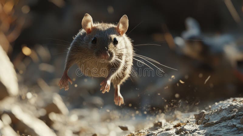 A Mouse Jumping Mid-air with Its Tail Extended, Captured in a Dynamic ...