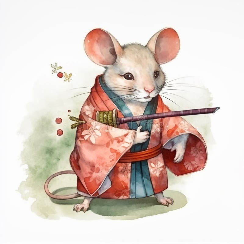 Mouse in a Kimono and with a Katana in His Hands. Generative AI Stock ...