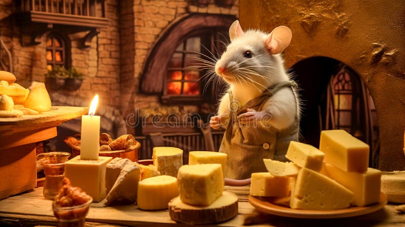 Mouse in the Kitchen on the Table with Cheese As a Chef, Made with ...
