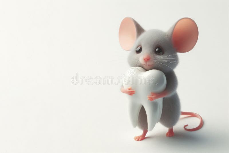 A Mouse with a Large Tooth in Its Paws. Space for Text. Stock Photo ...