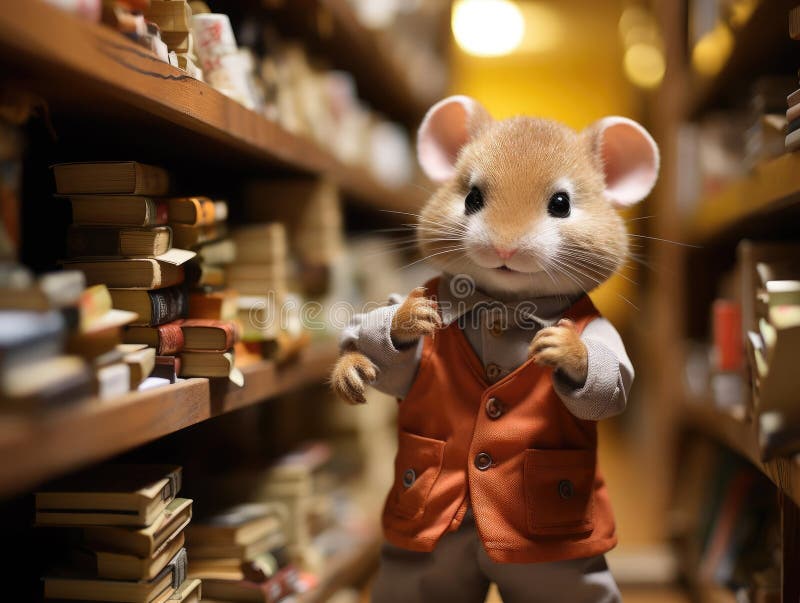 Mouse Librarian Organizing Mini Books on a Shelf Stock Illustration ...