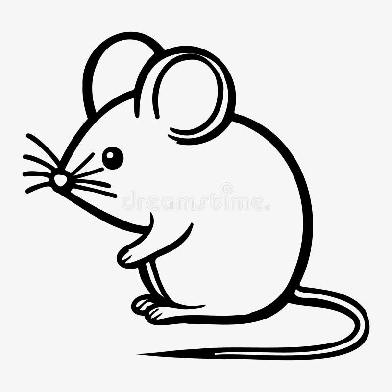 Mouse in Linear Style, Black on a White Background. Stock Vector ...
