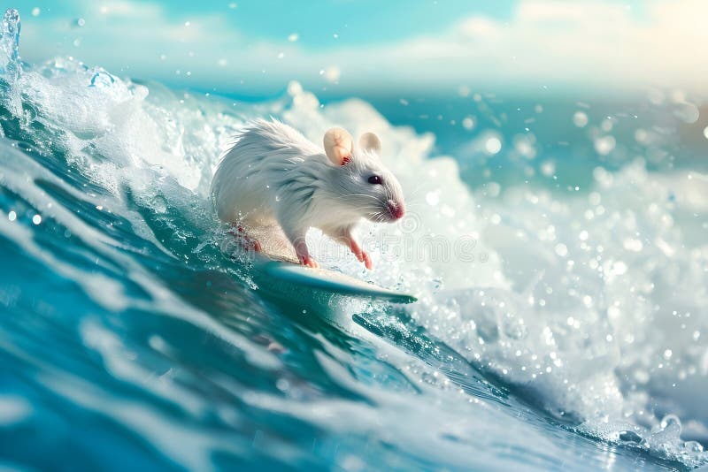 Mouse Literally Surfing on Sea Waves Stock Illustration - Illustration ...